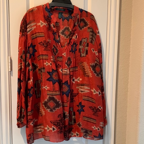Lauren Ralph Lauren | Tops | Tribal Print Red Top By Blair | Poshmark